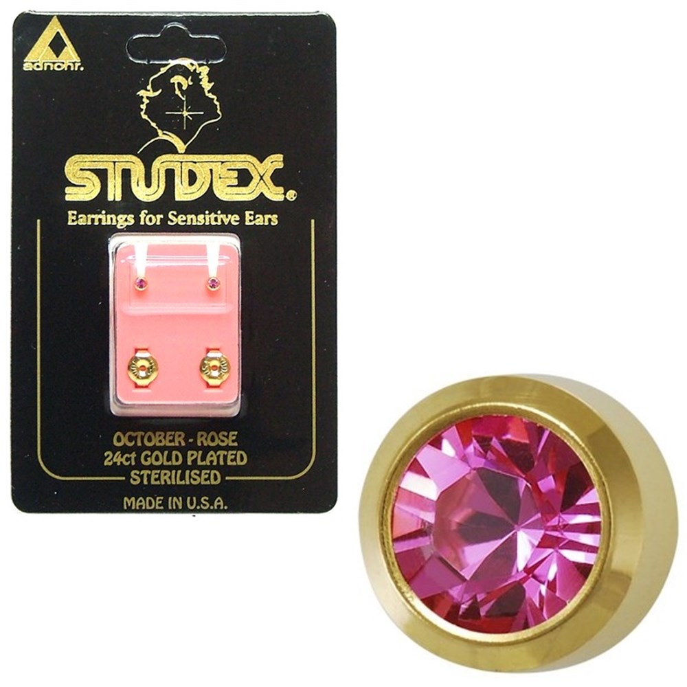 BIRTHSTONE STUDS MINI BEZEL GOLD OCTOBER ROSE STUDEX Discount Beauty Supplies Discount Beauty Supplies